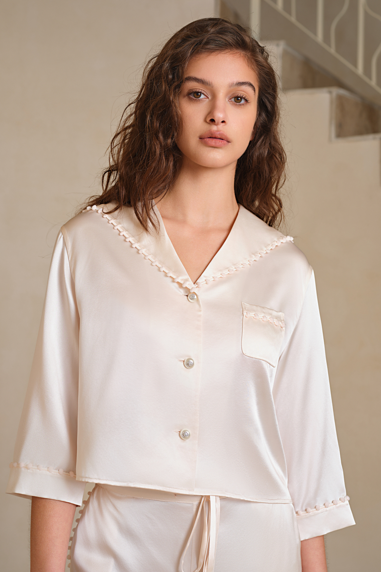 Purity Series Pink Collar Silk Suit – Silky Miracle