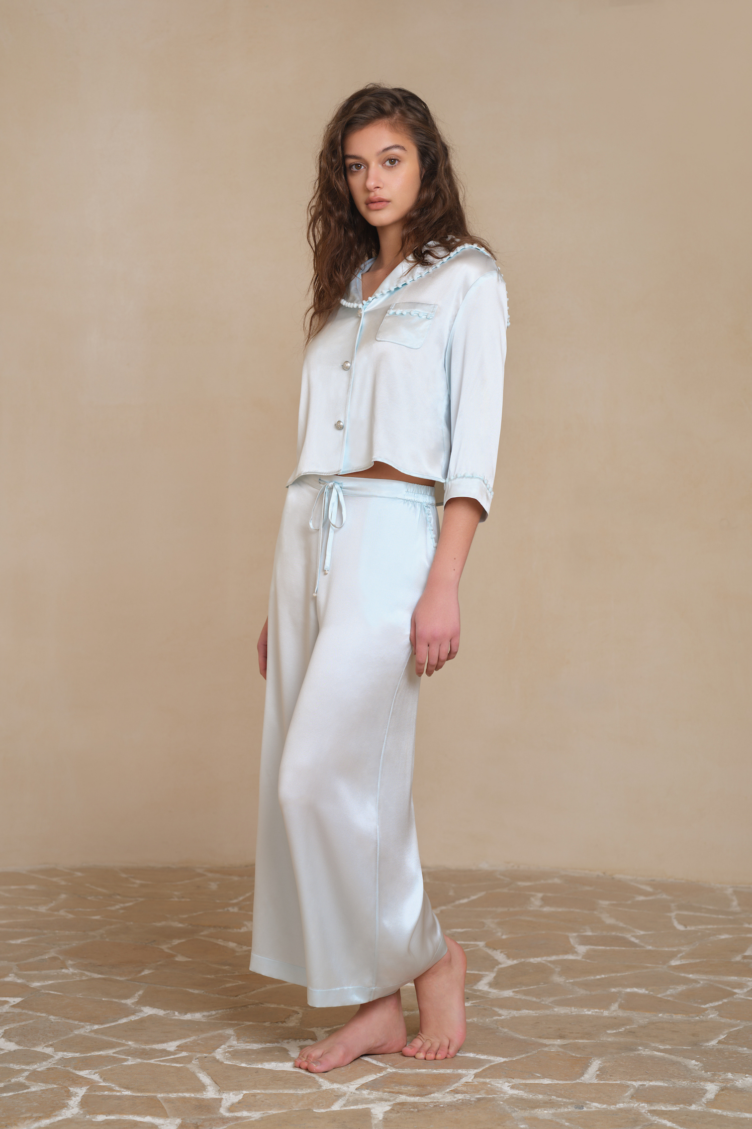 The Purity Series Navy Collar Silk Suit – Silky Miracle