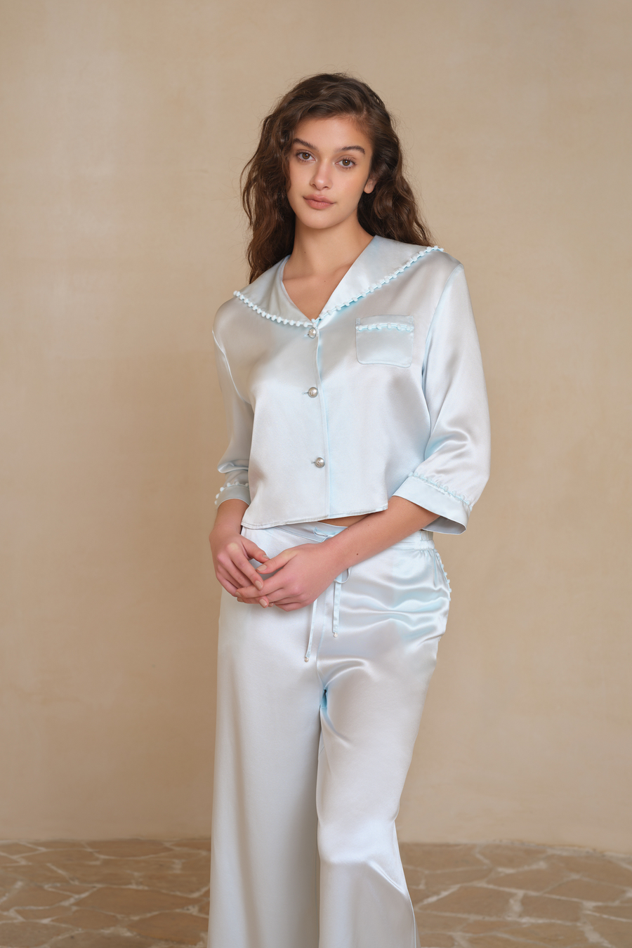 The Purity Series Navy Collar Silk Suit – Silky Miracle