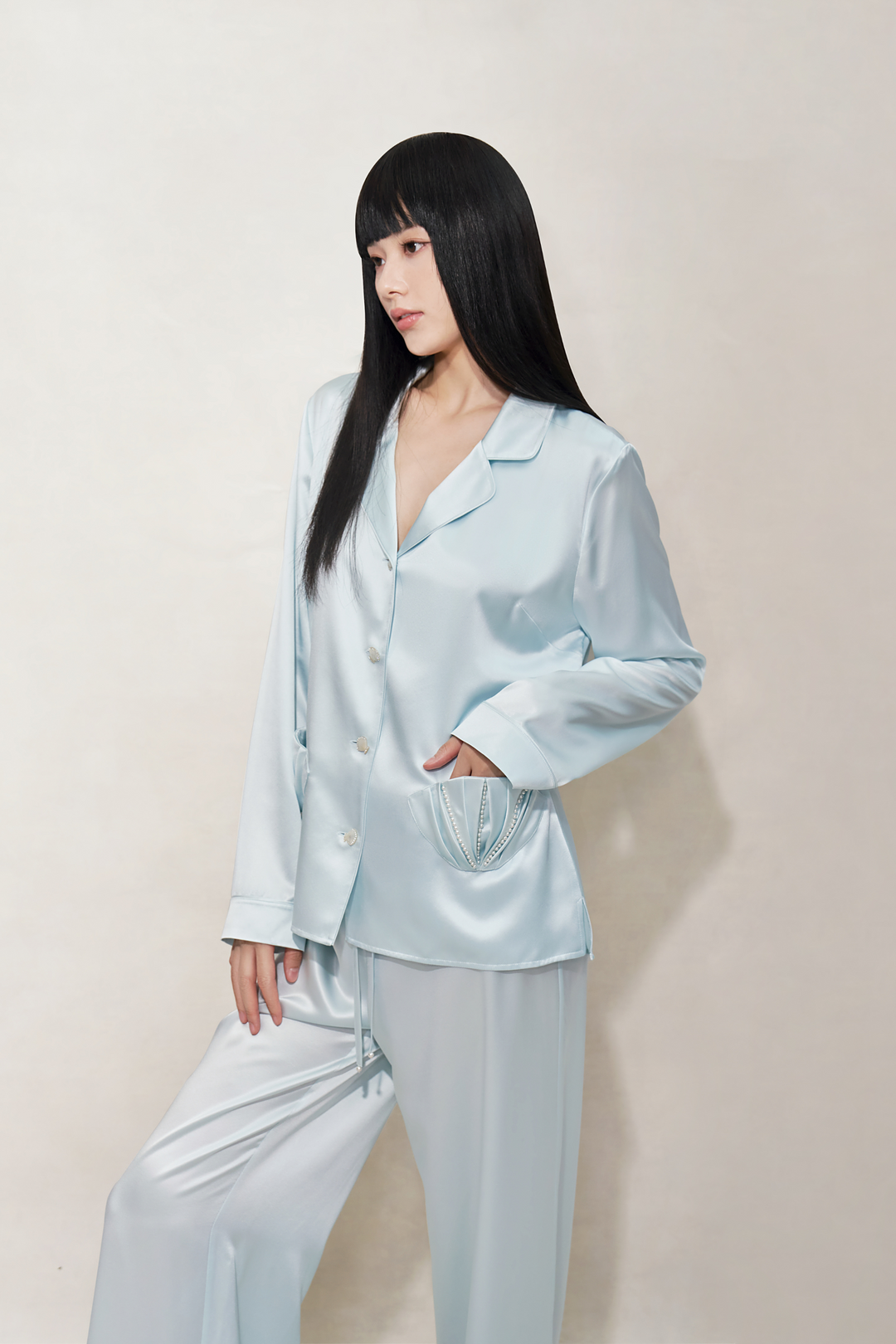 Clear Blue Shell Silk Pyjamas Set – Silky Miracle