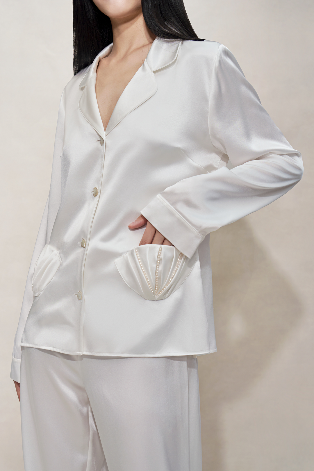 Pearl White Shell Button Silk Pyjama Shirt – Silky Miracle