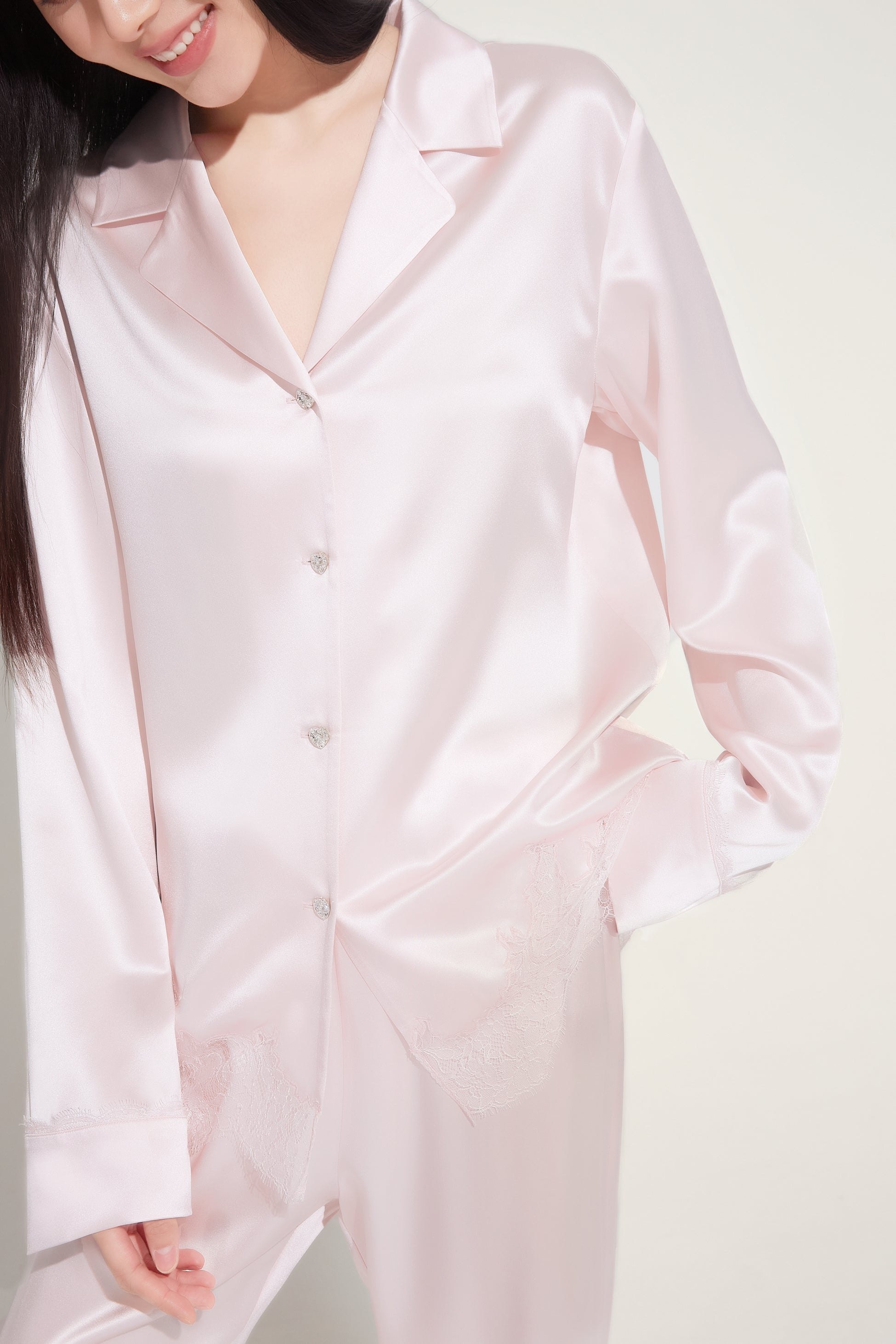 Shell Pink Lace and Silk Pyjama Set – Silky Miracle