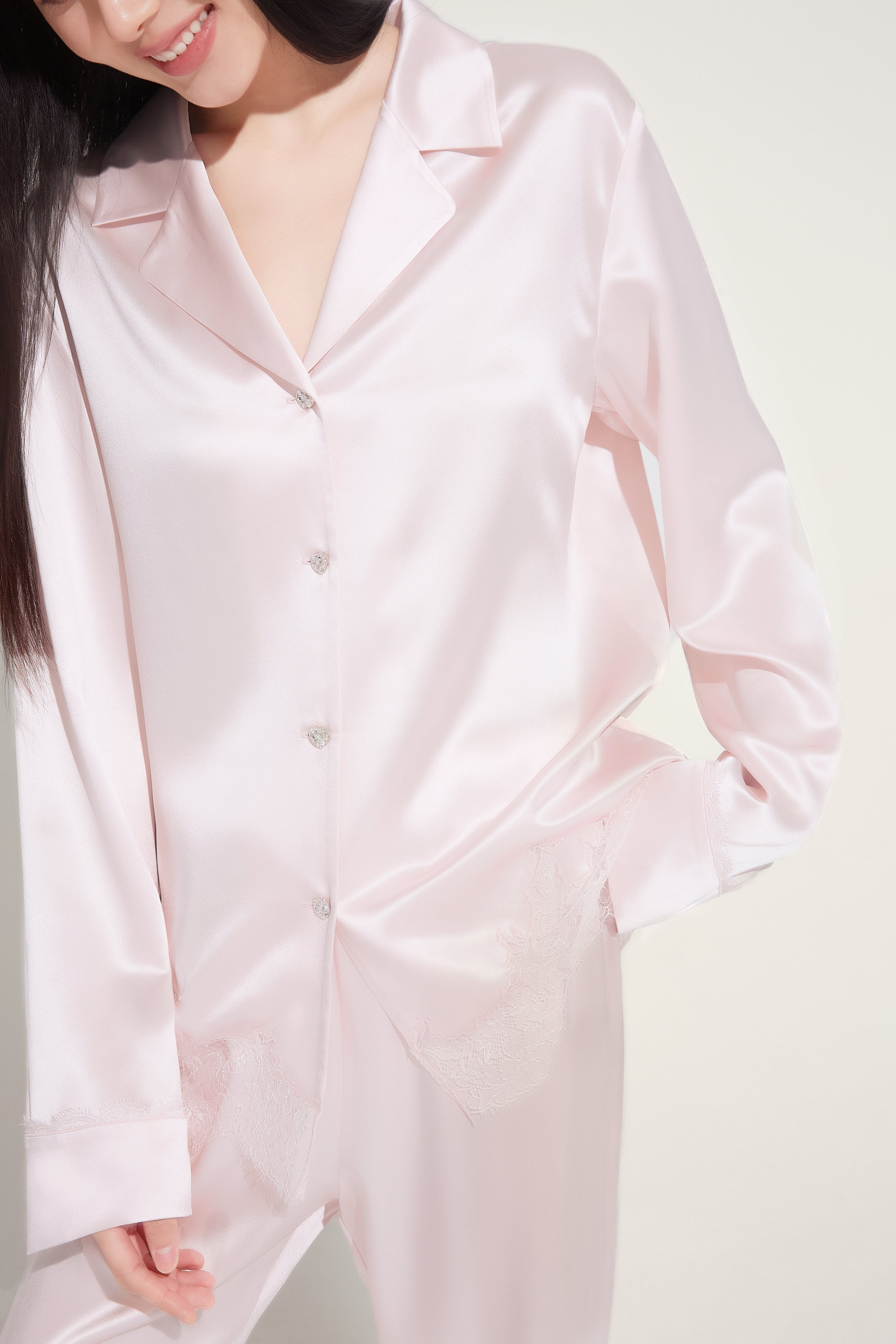 Shell Pink Lace and Silk Pyjama Set – Silky Miracle