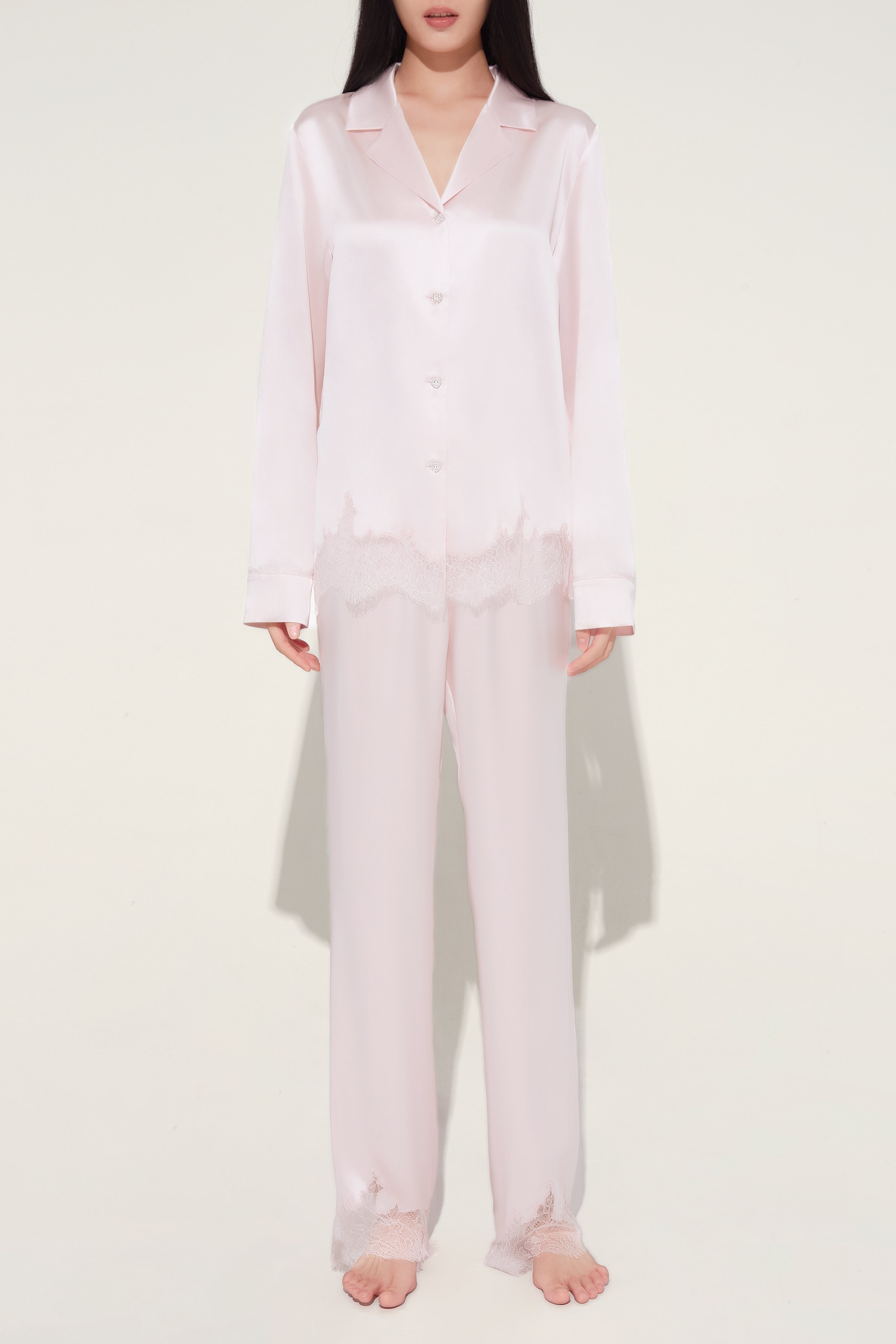 Shell Pink Lace and Silk Pyjama Set – Silky Miracle
